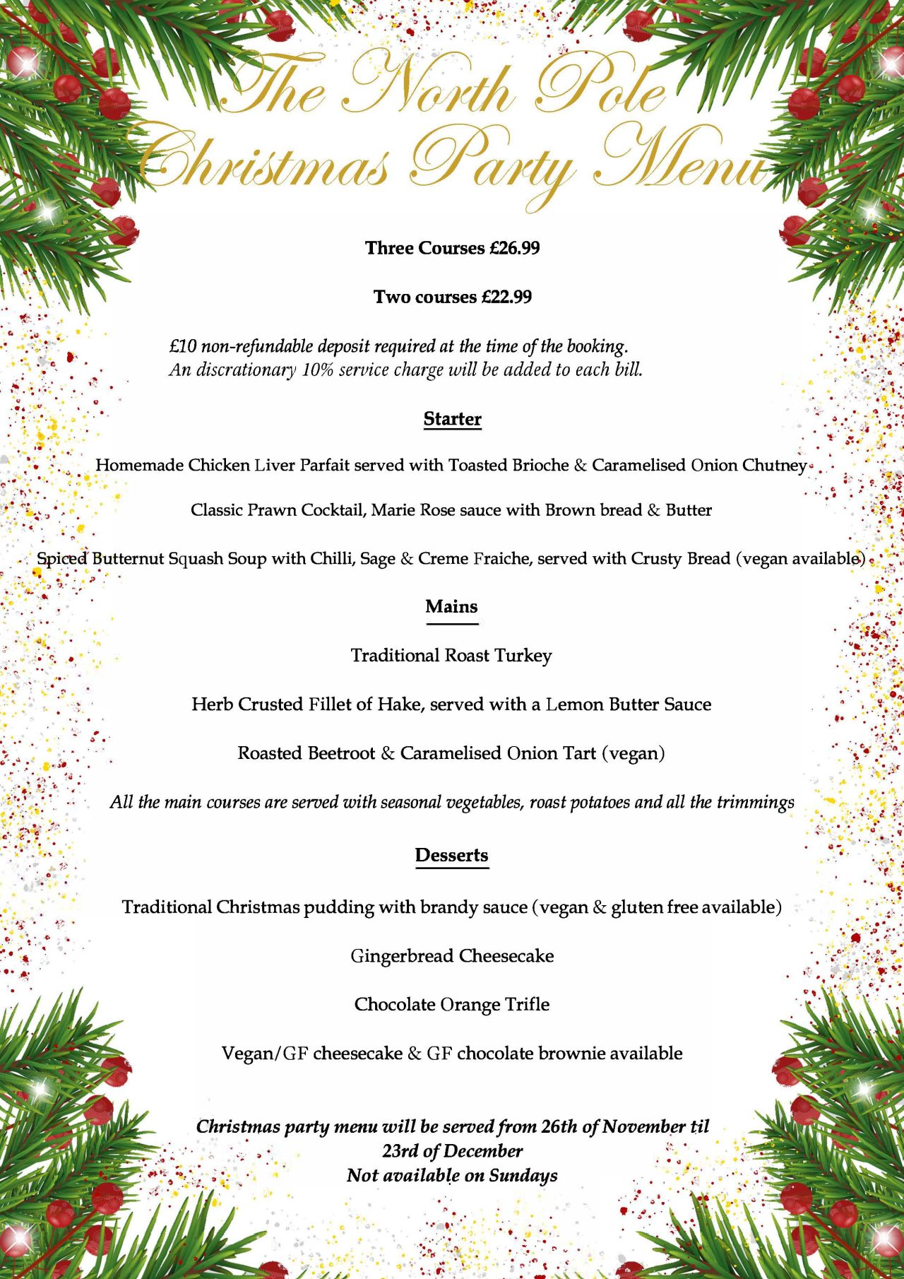 Menus | NORTH POLE WATERINGBURY